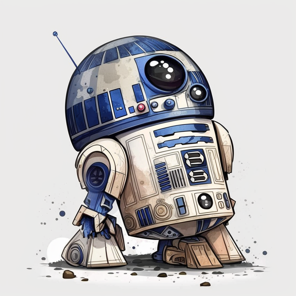Illustrious R2-D2 in watercolor Chibi style Add gray accents to highlight the antennae and legs ...