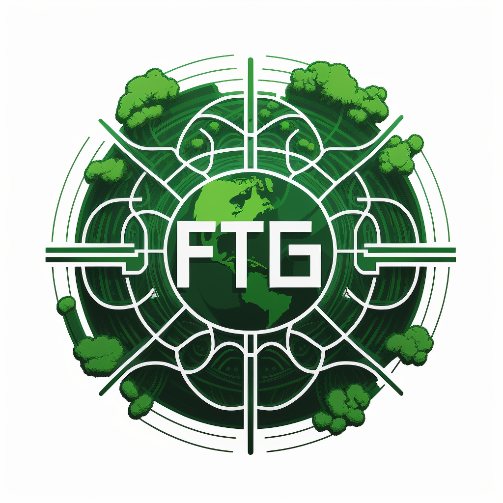 FTG, logo, ecological, cyber, green, connectivity, cartoon, clipart, symmetric, white background ...