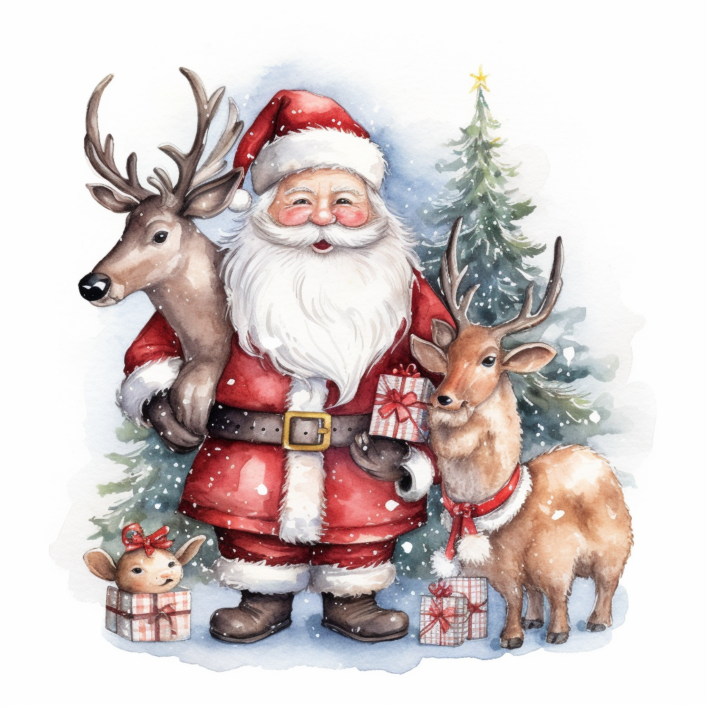 Watercolor Christmas Snowman Santa Mrs. Claus Reindeer Clipart #4322713
