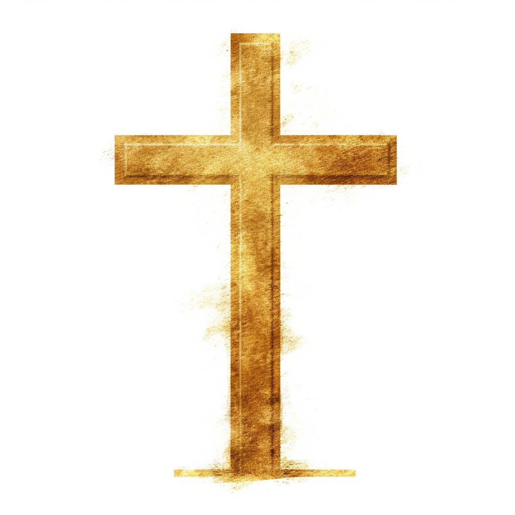 Watercolor Of A Gold Christian Cross High Quality Detailed Realistic