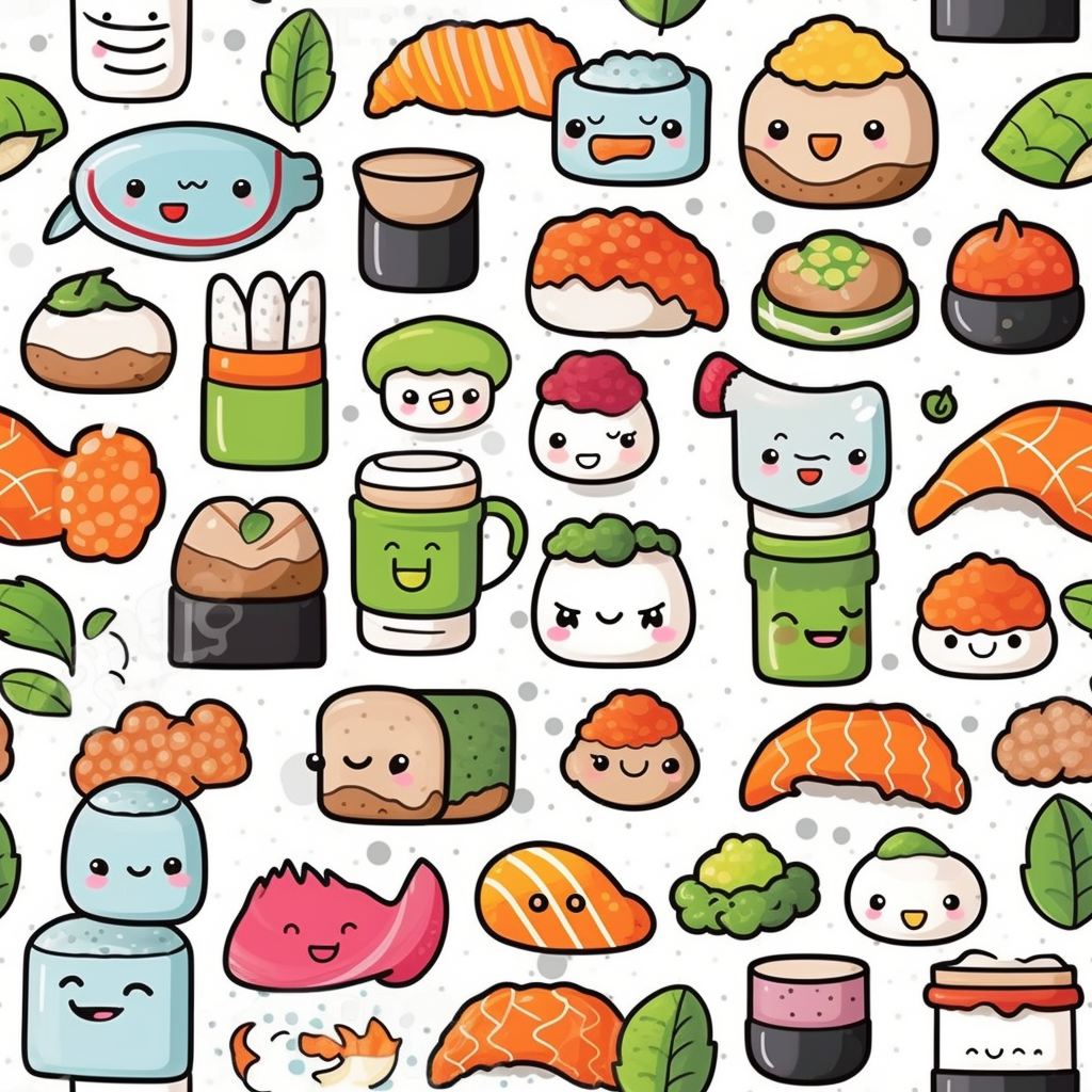 Realistic Asain Kawaii Food Digital Stamps Vector Kawaii Sushi Clipart