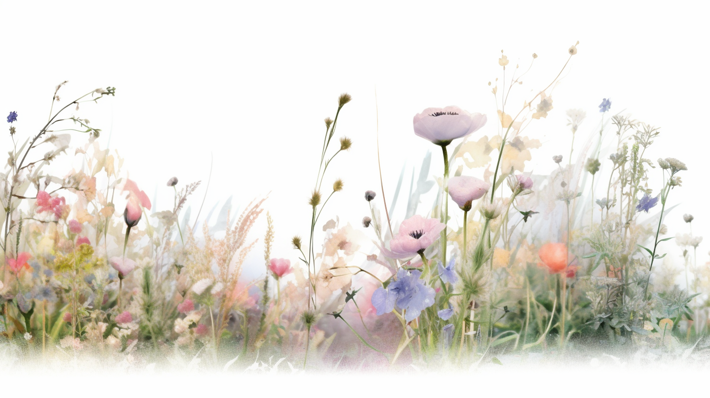 Watercolor wild flower, grass, page border, clipart, sheer - ish, white ...