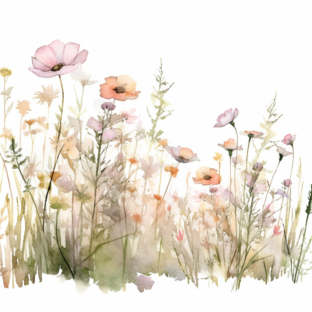 Watercolor wild flower, grass, page border, clipart, sheer - ish ...